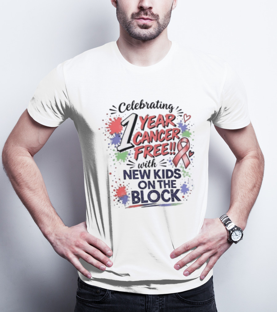 Celebrating 1 Year Cancer Free With New Kids On The Block Ribbon T-Shirt
