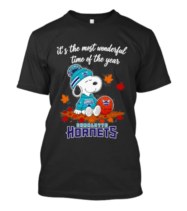 Charlotte Hornets Snoopy Autumn Football Most Wonderful Time Of The Year T-Shirt
