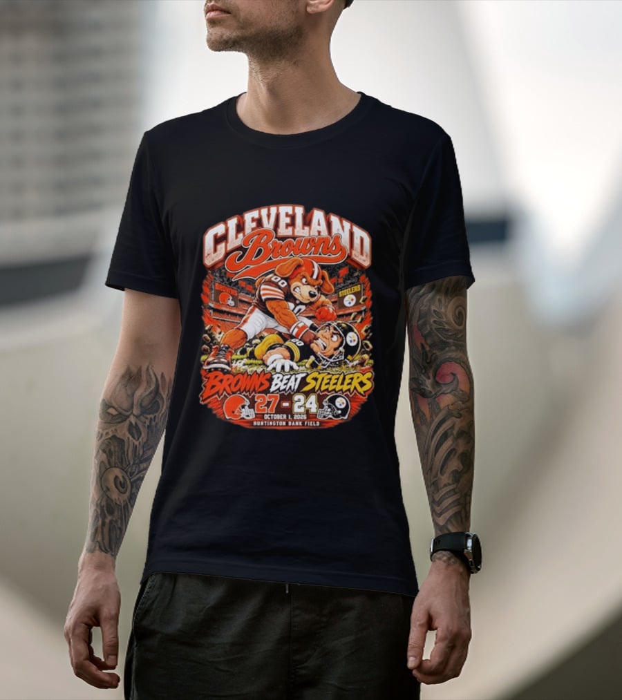 Cleveland Browns Beat Steelers 27 24 October 1 2026 Huntington Bank Field T-Shirt