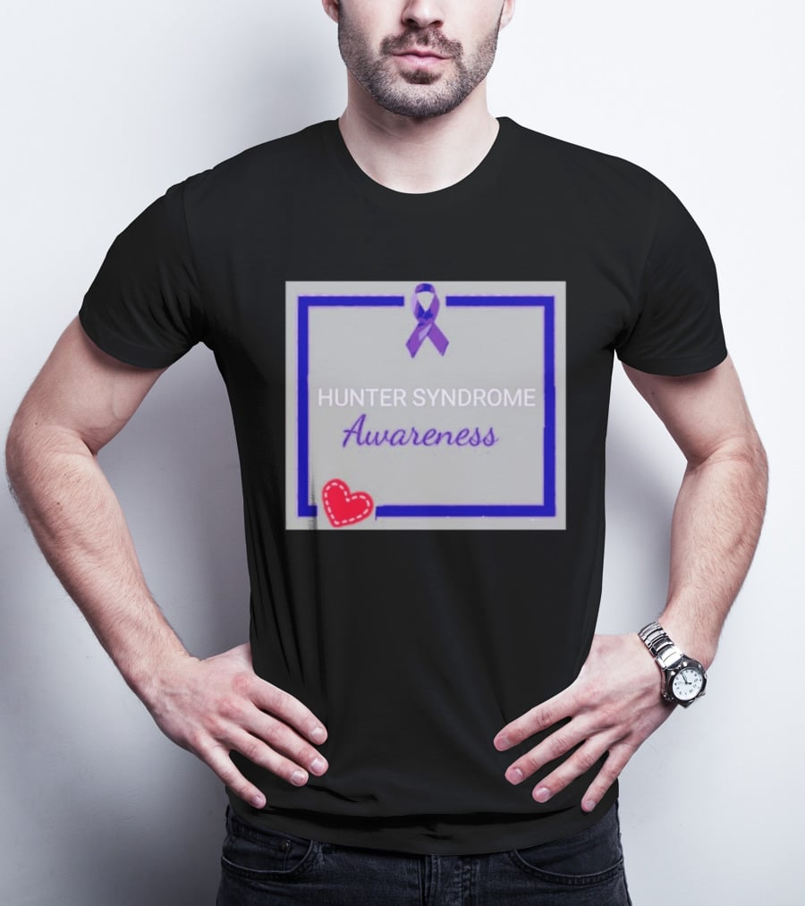 Hunter Syndrome Awareness Purple Ribbon And Heart Symbolization T-Shirt