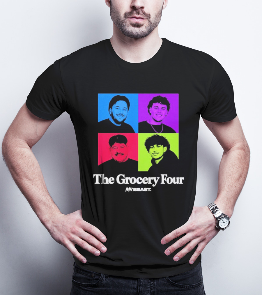 MrBeast Grocery Four Pop Art Style Colorful Portraits T-Shirt