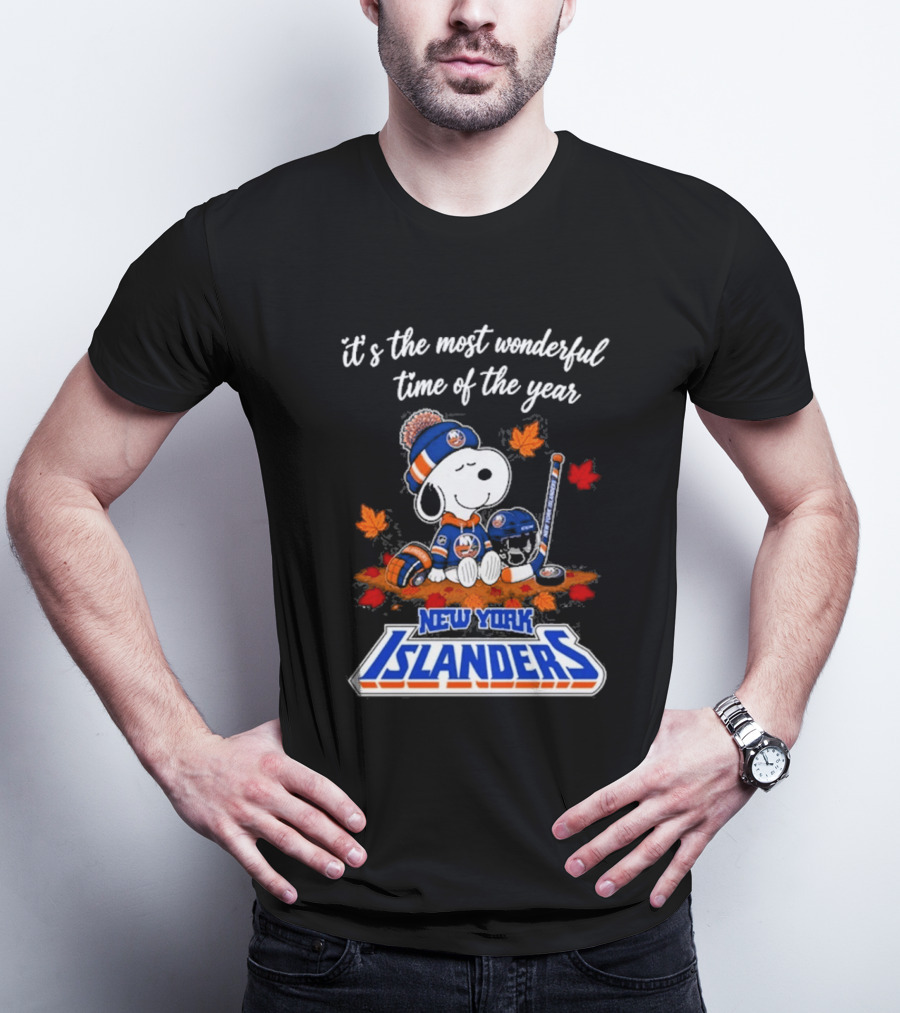 New York Islanders Snoopy Hockey Fall Autumn Most Wonderful Time Of The Year T-Shirt