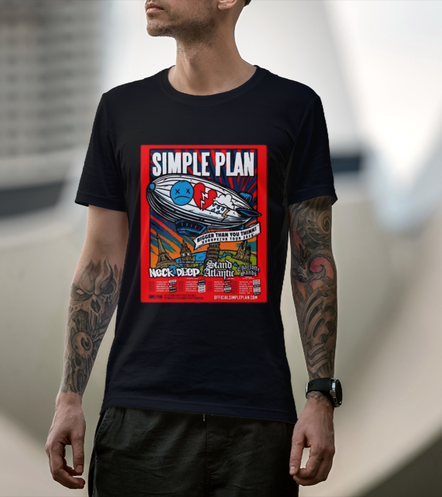 SIMPLE PLAN Bigger Than You Think Europe And UK Tour 2026 Featuring Neck Deep Stand Atlantic Charlotte Sands T-Shirt