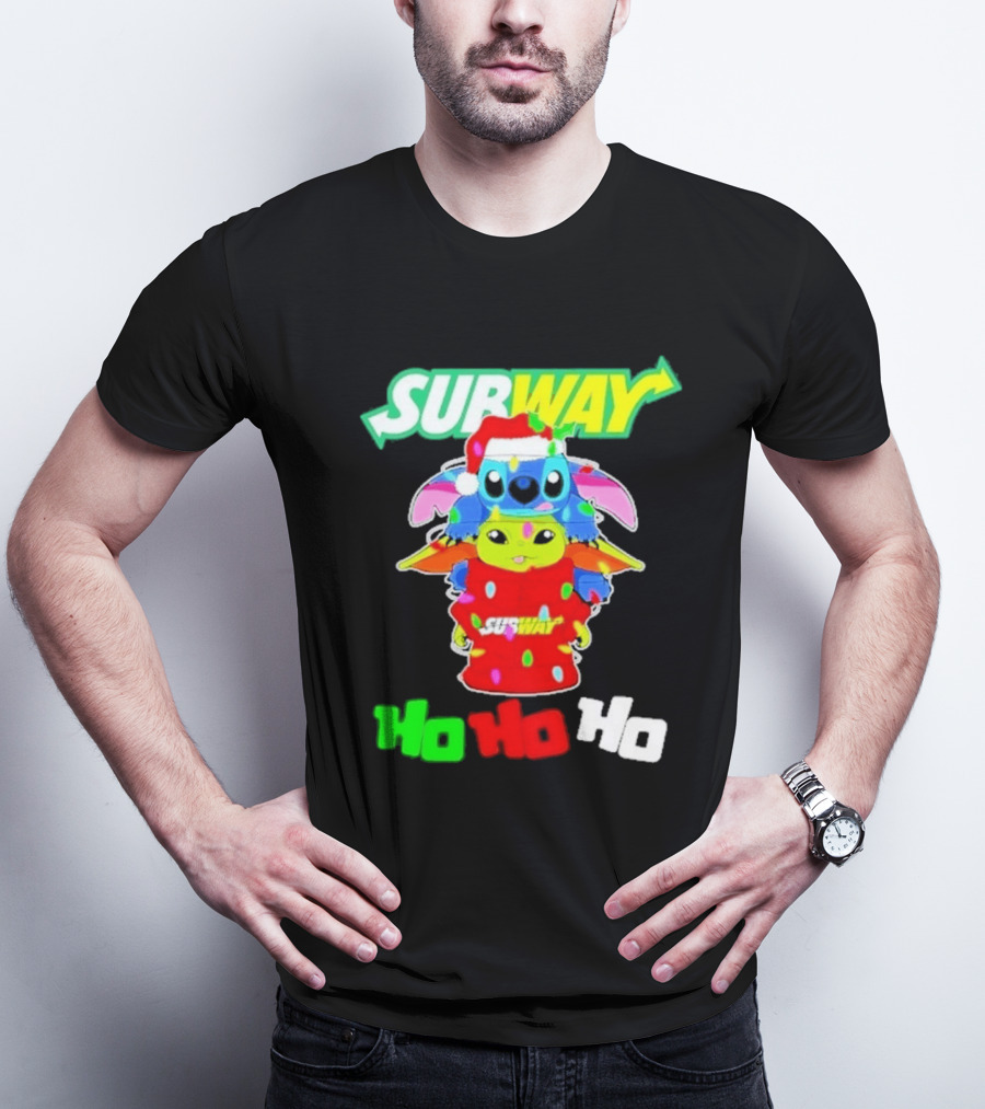 Subway Baby Yoda Stitch Christmas 2026 Ho Ho Ho T-Shirt