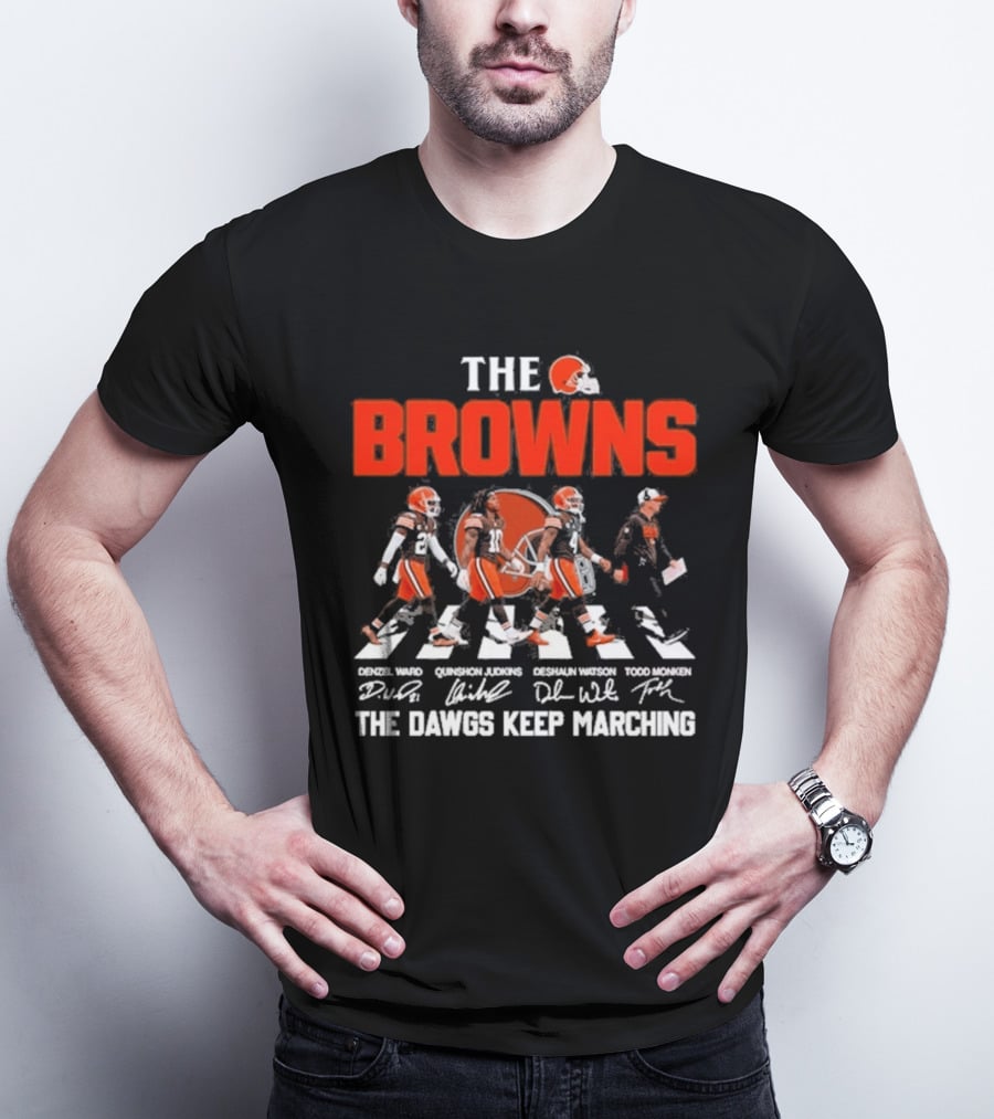 The Browns 2026 Team Football Abbey Road The Dawgs Keep Marching Denzel Ward Myles Garrett Deshaun Watson Todd Monken T-Shirt