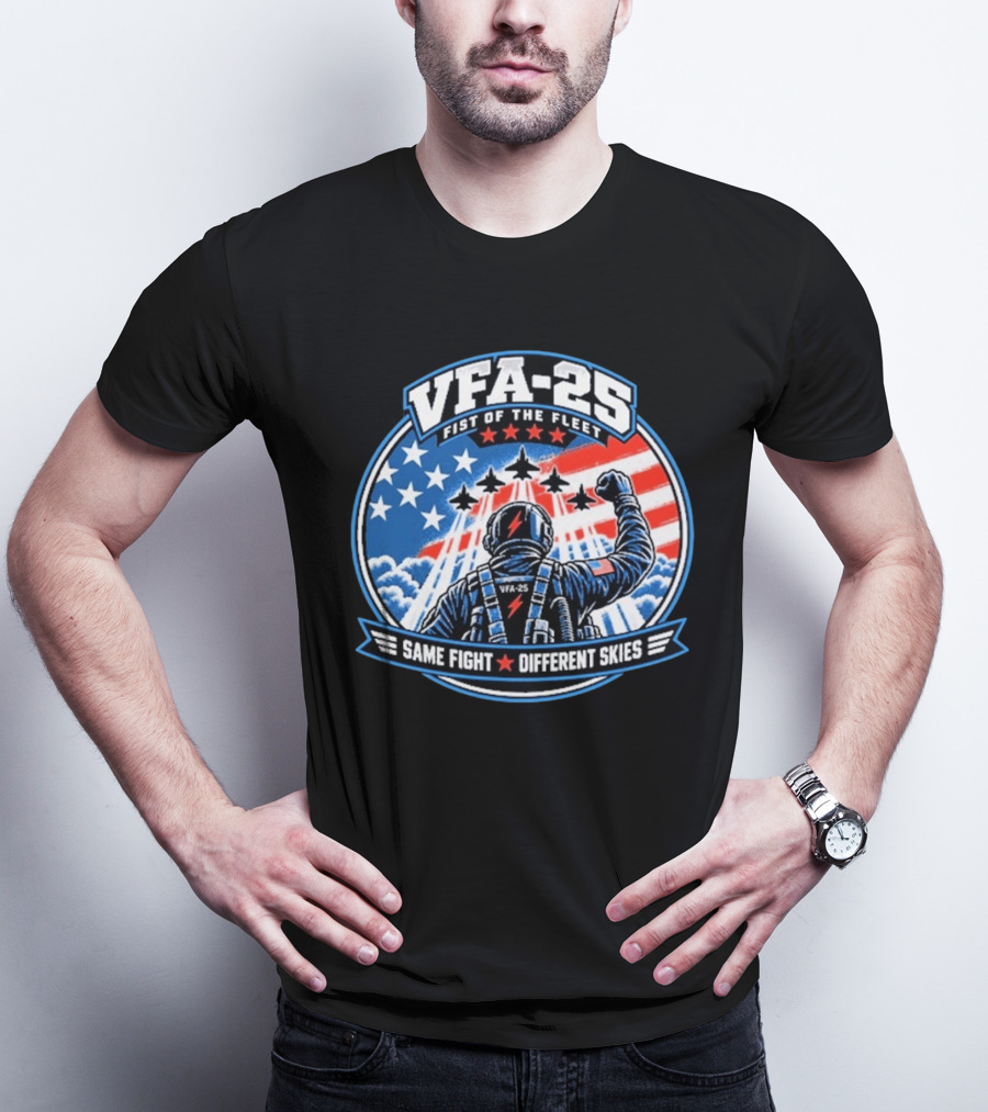VFA 25 Fist Of The Fleet Fighter Pilot American Flag Same Fight Different Skies T-Shirt