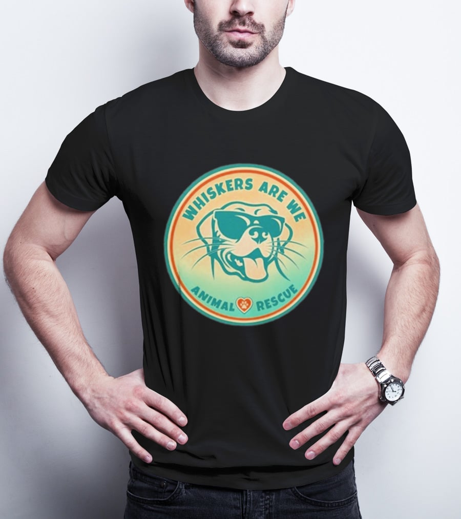 Whiskers Are We Animal Rescue Sunglasses Dog Paw Heart T-Shirt