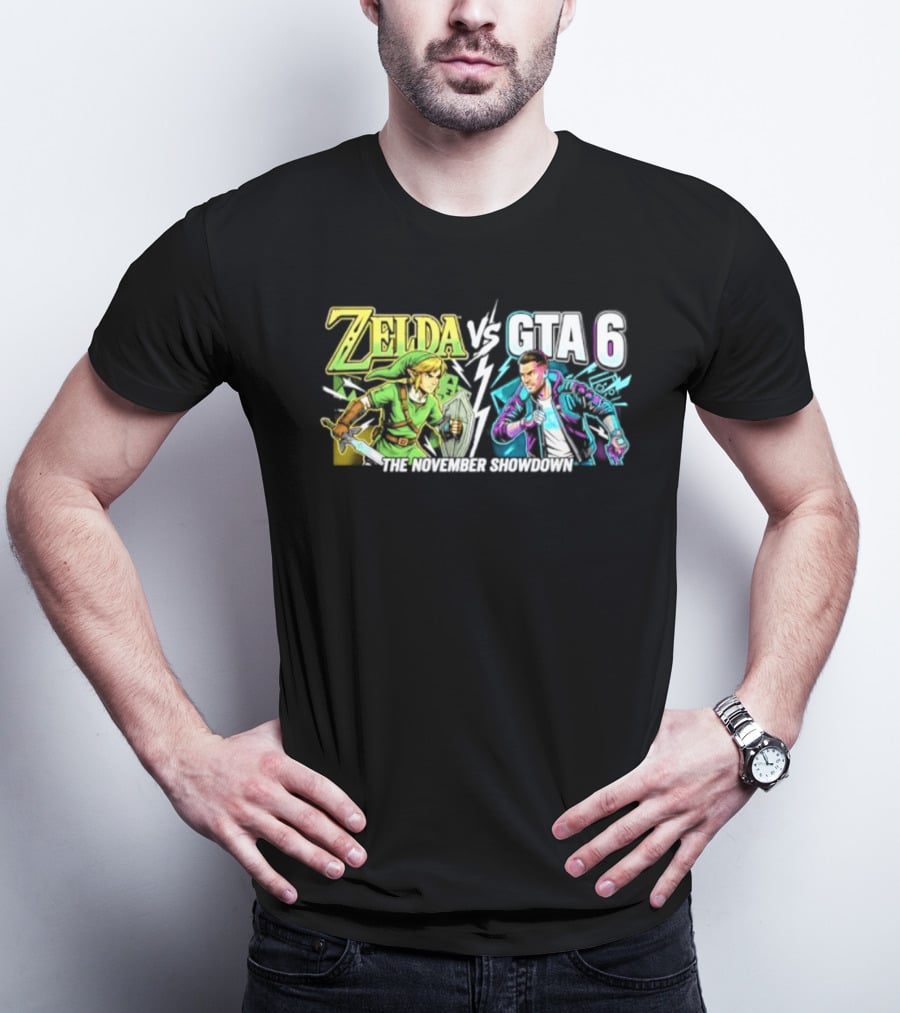 Zelda Vs GTA 6 The November Showdown Gaming Epic Clash T-Shirt