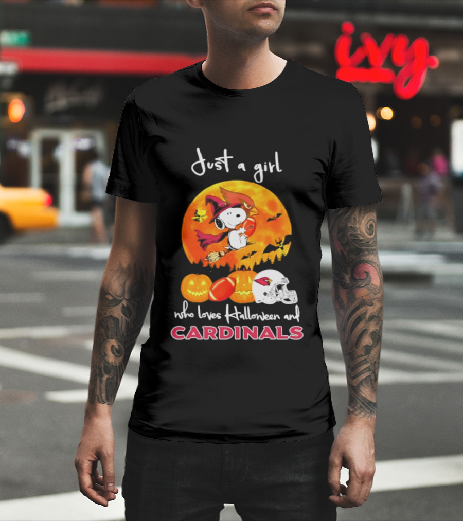 Just A Girl Who Loves Halloween And Cardinals Snoopy Woodstock Pumpkin 2026 T-Shirt