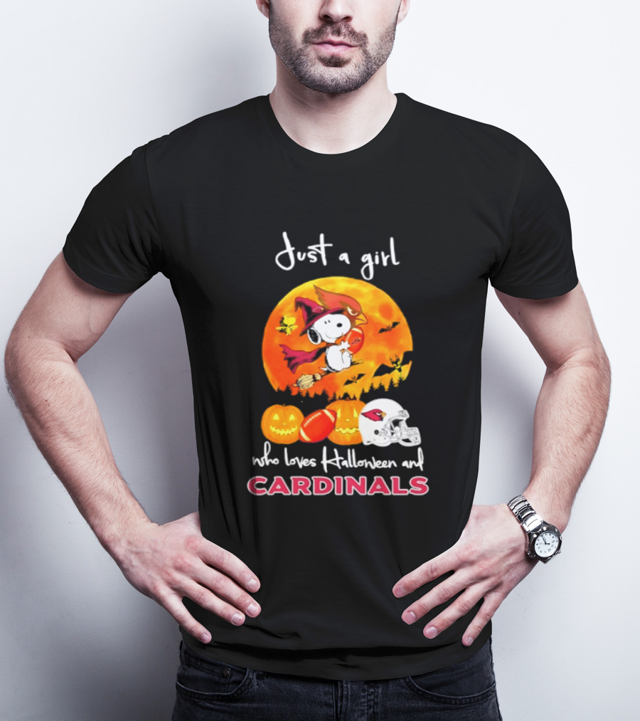 Just A Girl Who Loves Halloween And Cardinals Snoopy Woodstock Pumpkin 2026 T-Shirt