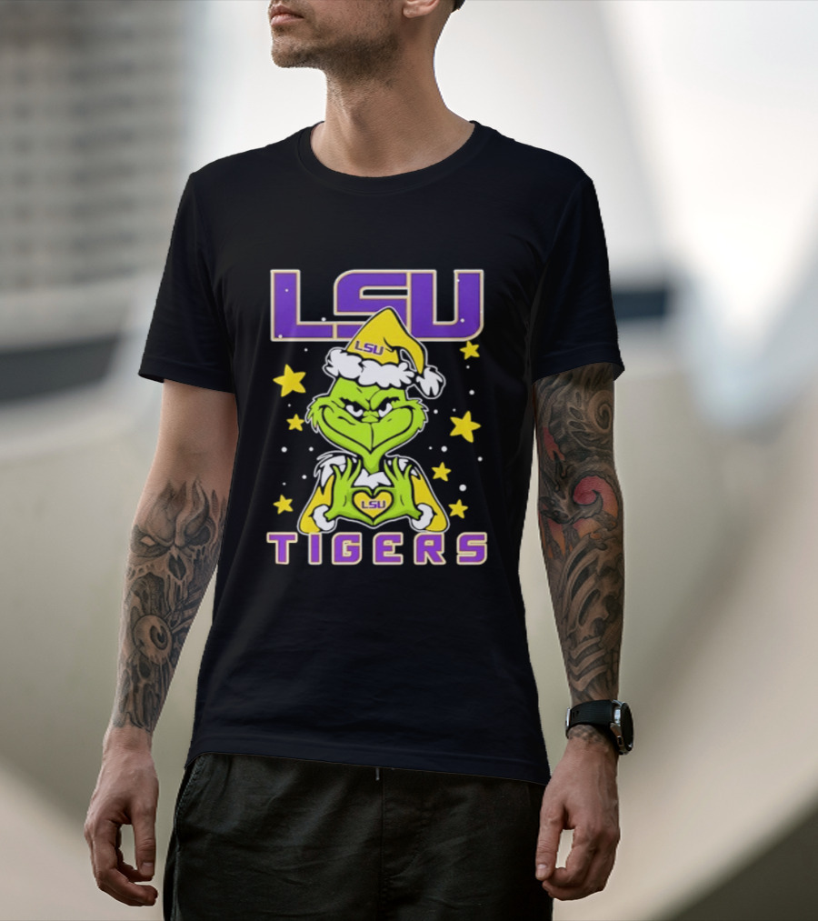 LSU Tigers Grinch Love Hands Christmas 2026 Football Holiday T-Shirt