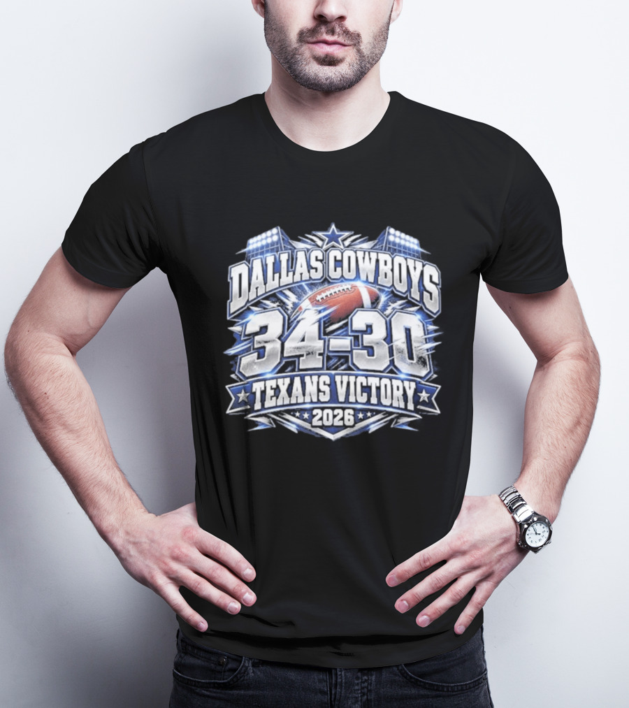 Dallas Cowboys 34 30 Texans Victory 2026 Football Scoreboard T-Shirt