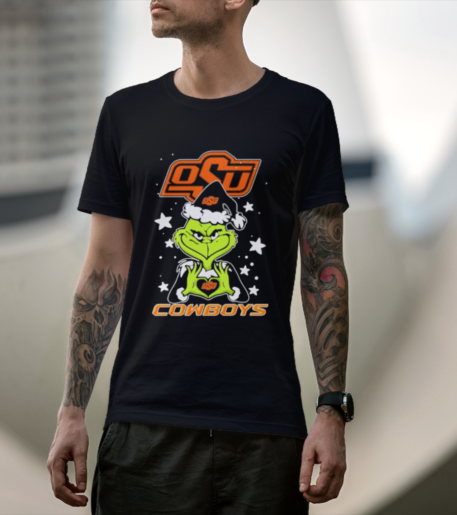Oklahoma State Cowboys Grinch Love Hands Christmas Football 2026 T-Shirt