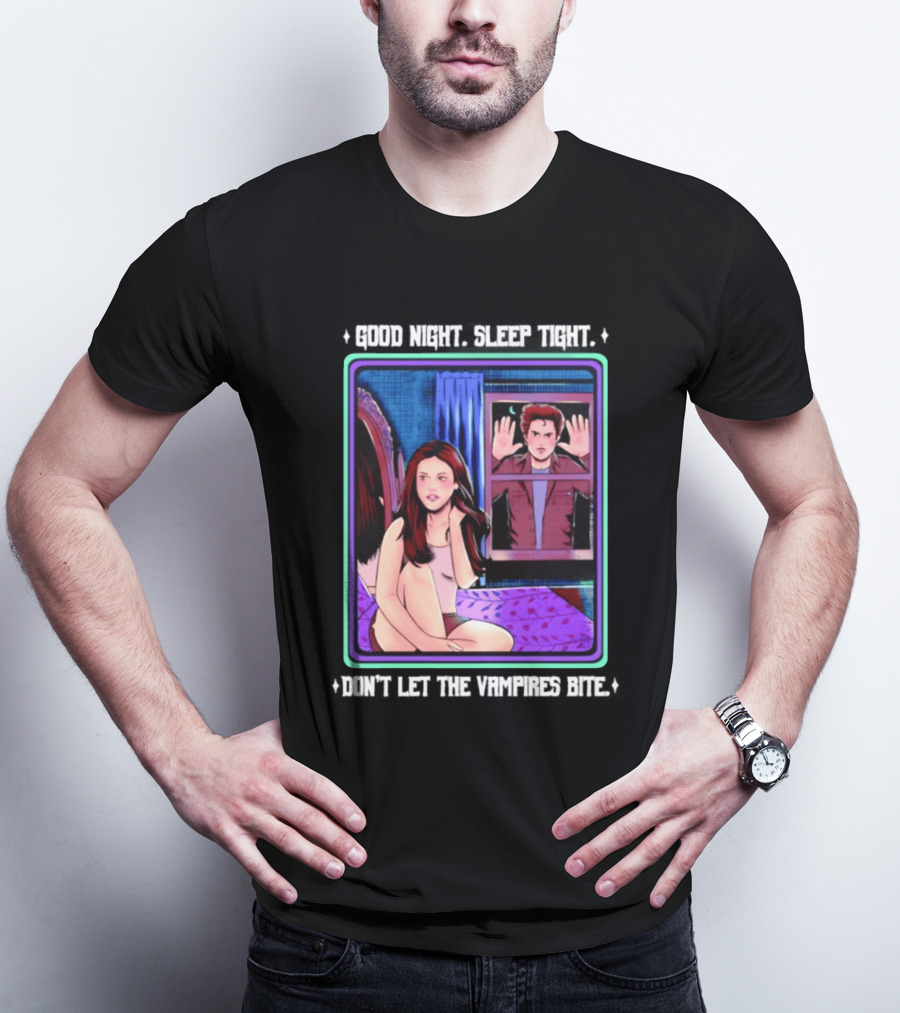 Good Night Sleep Tight Don't Let The Vampires Bite Twilight Bedroom Scene T-Shirt