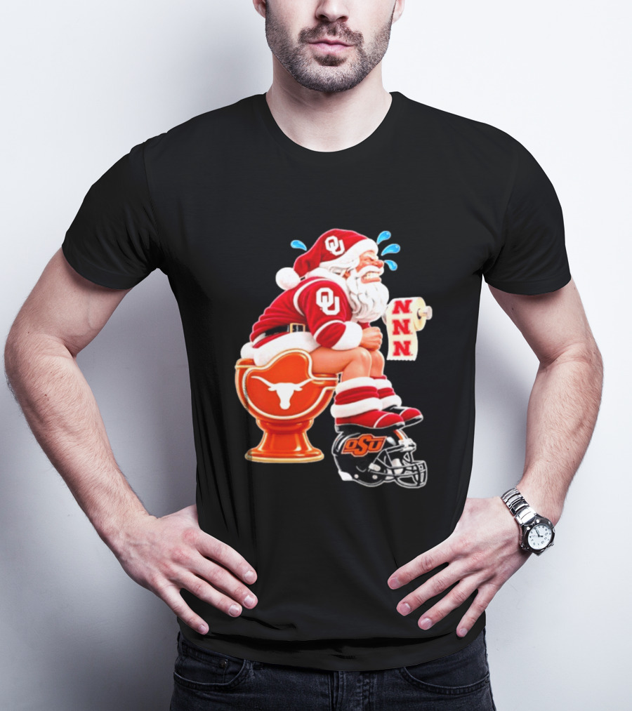 OU Oklahoma Sooners Santa Claus Toilet Texas Longhorns OSU Cowboys Football Meme T-Shirt