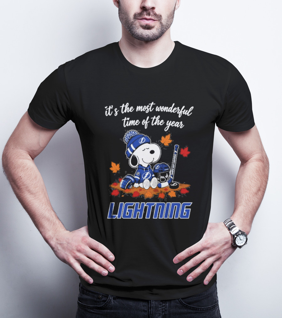 Tampa Bay Lightning Snoopy It's The Most Wonderful Time Of The Year Autumn Leafs T-Shirt