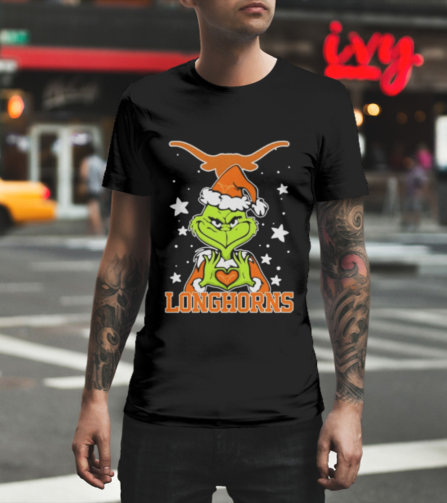 Texas Longhorns Grinch Christmas Love Hands Football 2026 T-Shirt