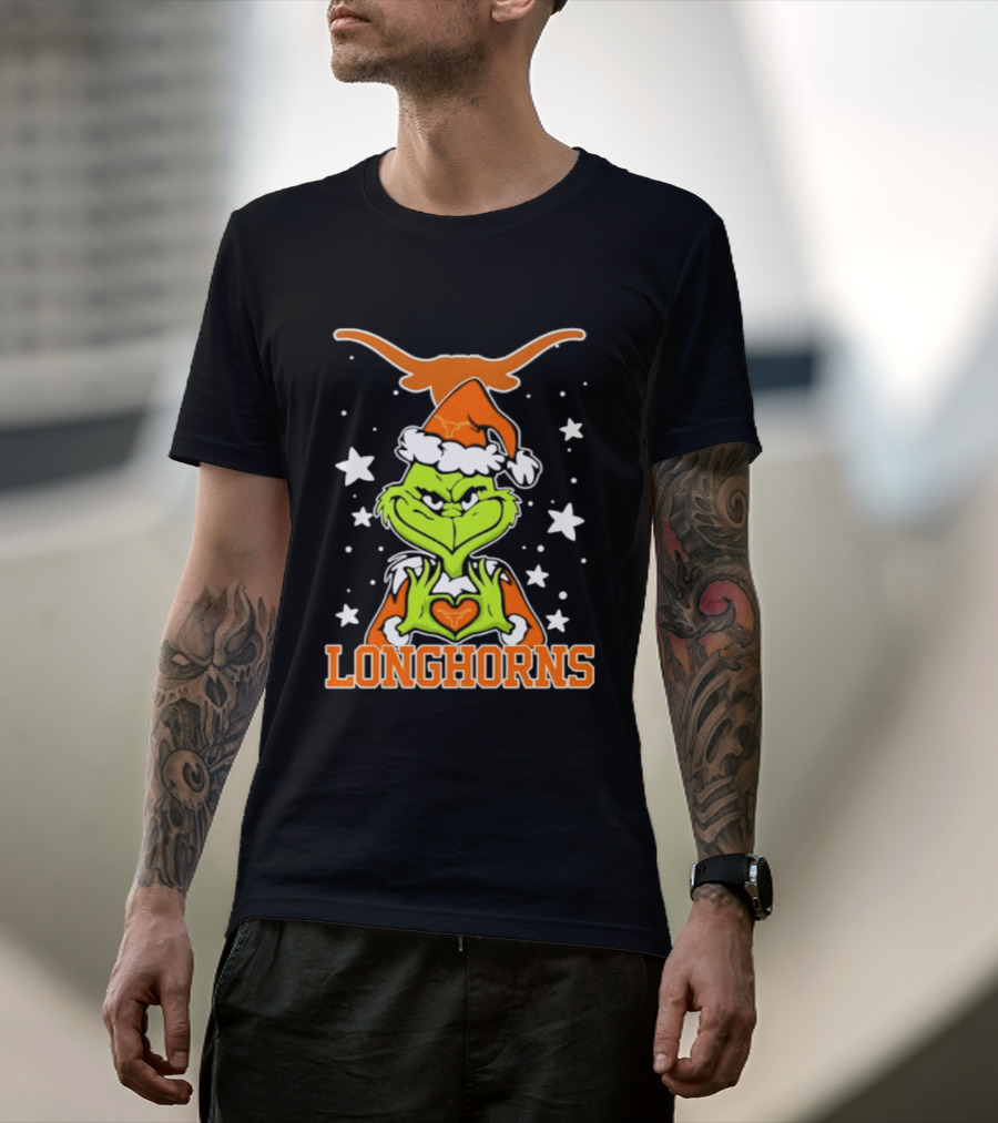 Texas Longhorns Grinch Christmas Love Hands Football 2026 T-Shirt