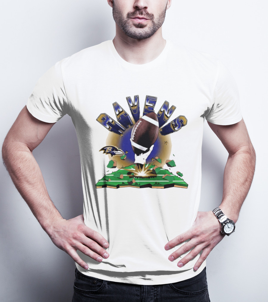 Ravens 2026 Explode Clubhouse Logo With Football And Hand Iconic Team T-Shirt