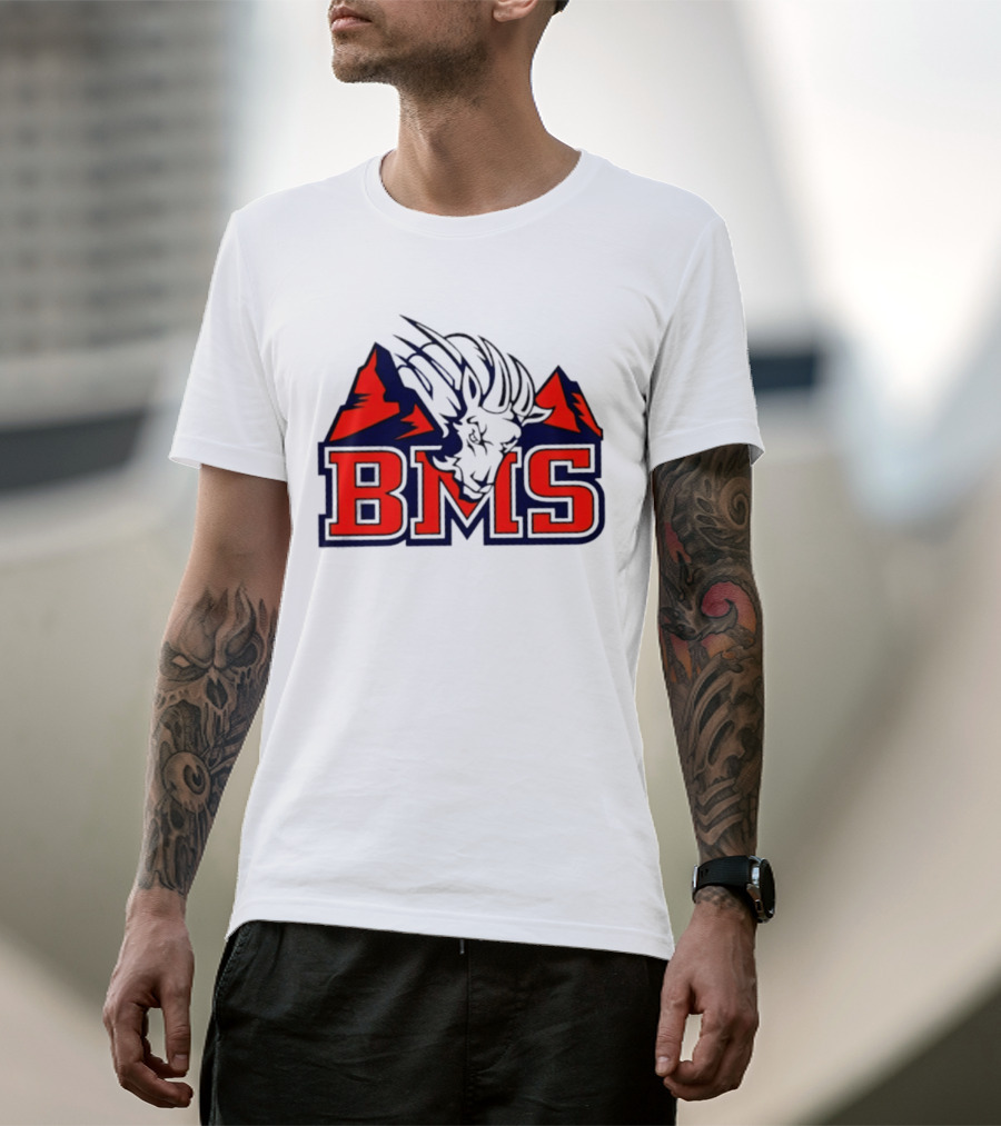 BMS Mountain Ram College Sports Iconic Red And Navy Blue T-Shirt
