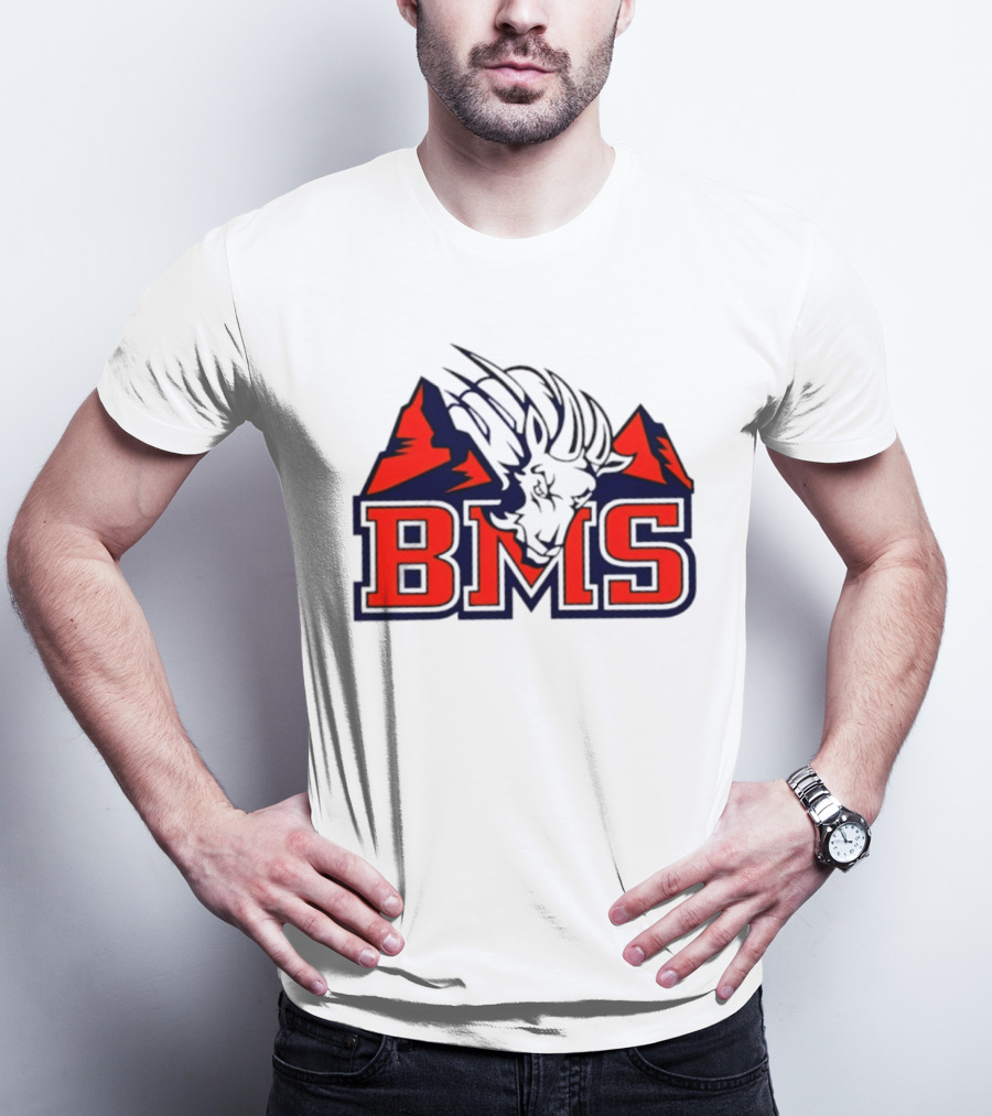 BMS Mountain Ram College Sports Iconic Red And Navy Blue T-Shirt