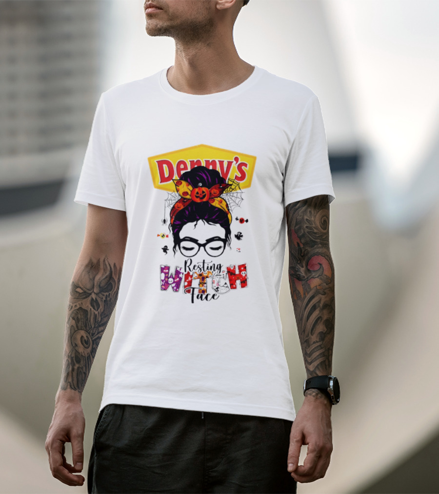 Denny's Resting Witch Face Halloween 2026 Pumpkin Headband And Web Glasses T-Shirt