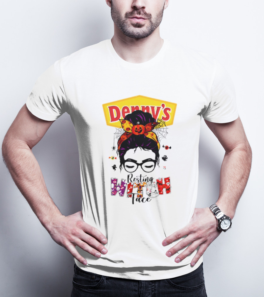 Denny's Resting Witch Face Halloween 2026 Pumpkin Headband And Web Glasses T-Shirt