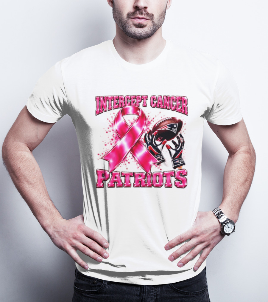 Intercept Cancer New England Patriots 2026 Football Gloves Pink Ribbon Awareness T-Shirt