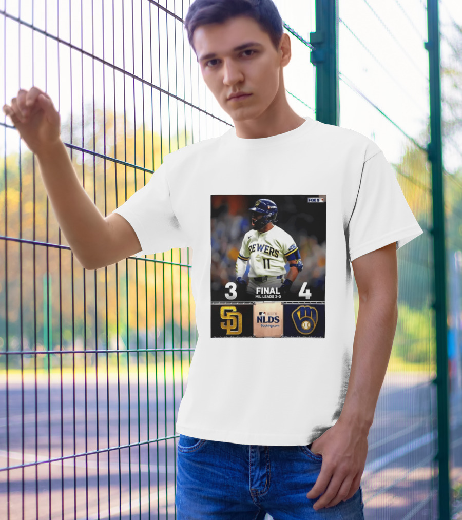 Milwaukee Brewers Vs San Diego Padres 4 3 Game 2 2026 NLDS Final Score MIL Leads 2 0 T-Shirt