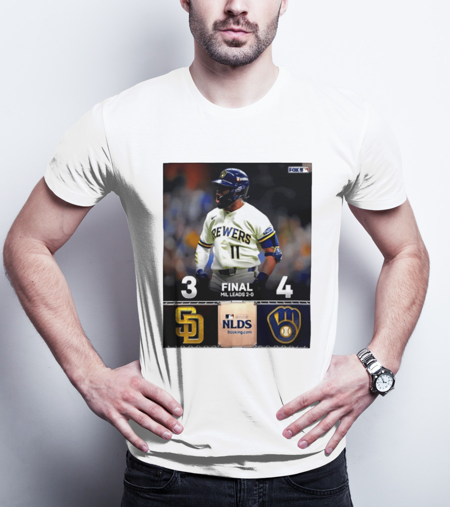 Milwaukee Brewers Vs San Diego Padres 4 3 Game 2 2026 NLDS Final Score MIL Leads 2 0 T-Shirt