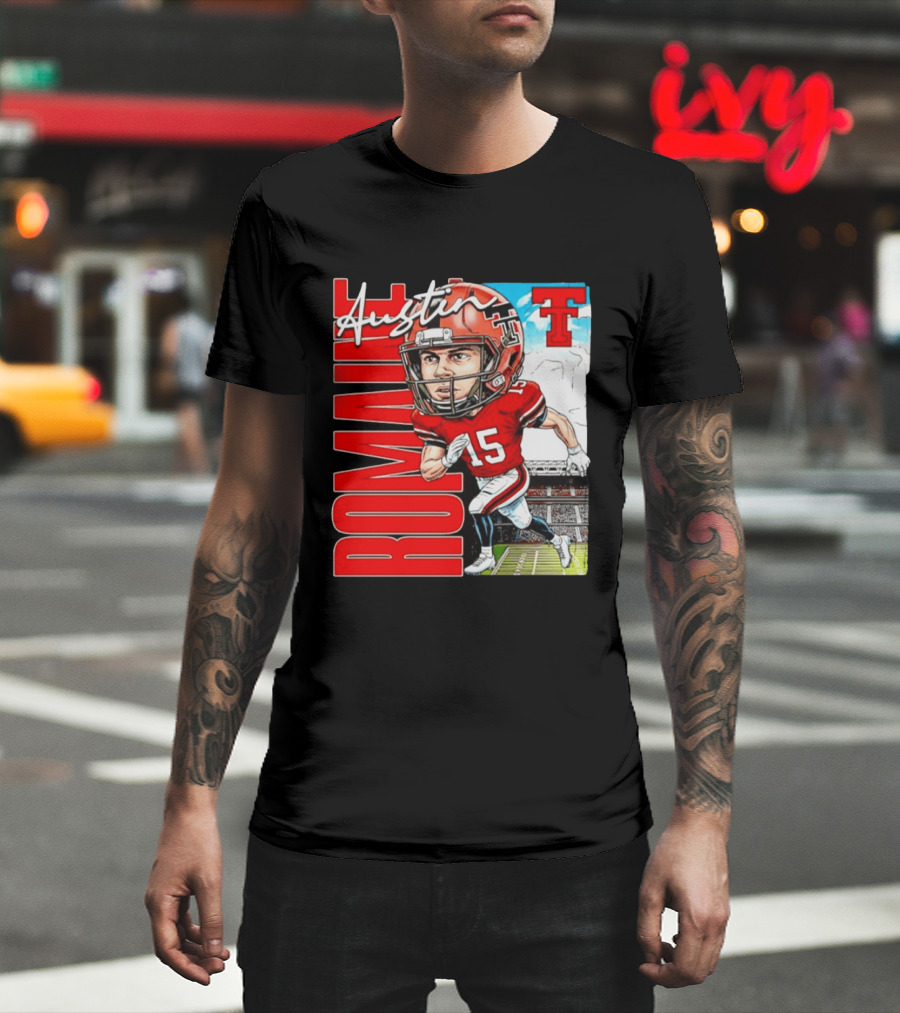Austin Romaine Texas Tech Red Raiders Football NCAA Stadium Caricature T-Shirt