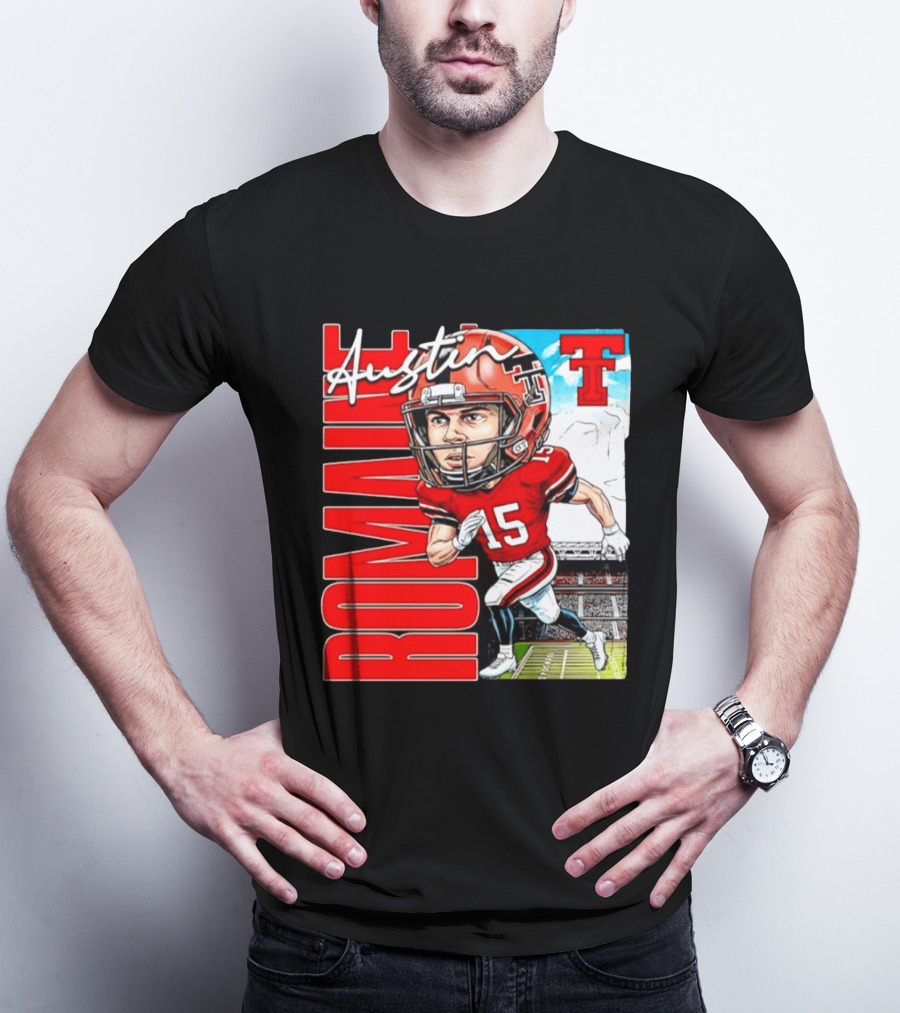 Austin Romaine Texas Tech Red Raiders Football NCAA Stadium Caricature T-Shirt