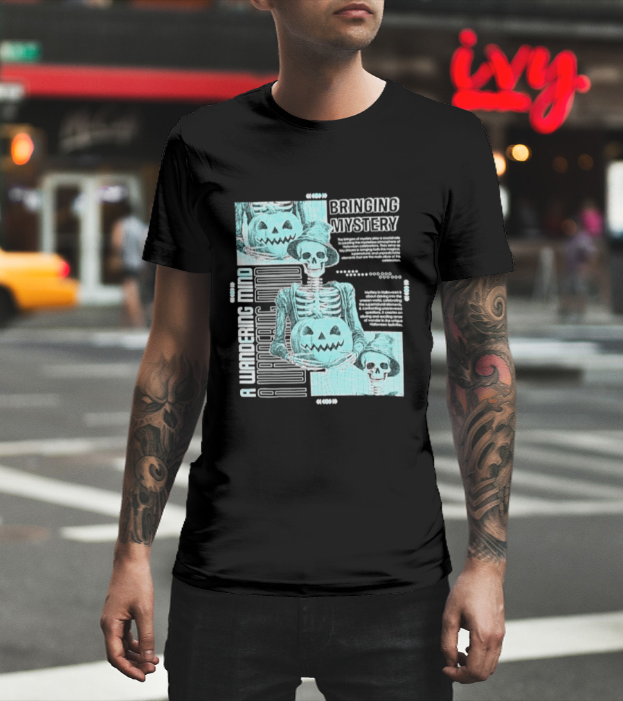 Bringing Mystery A Wandering Mind Halloween Skeleton Pumpkin T-Shirt