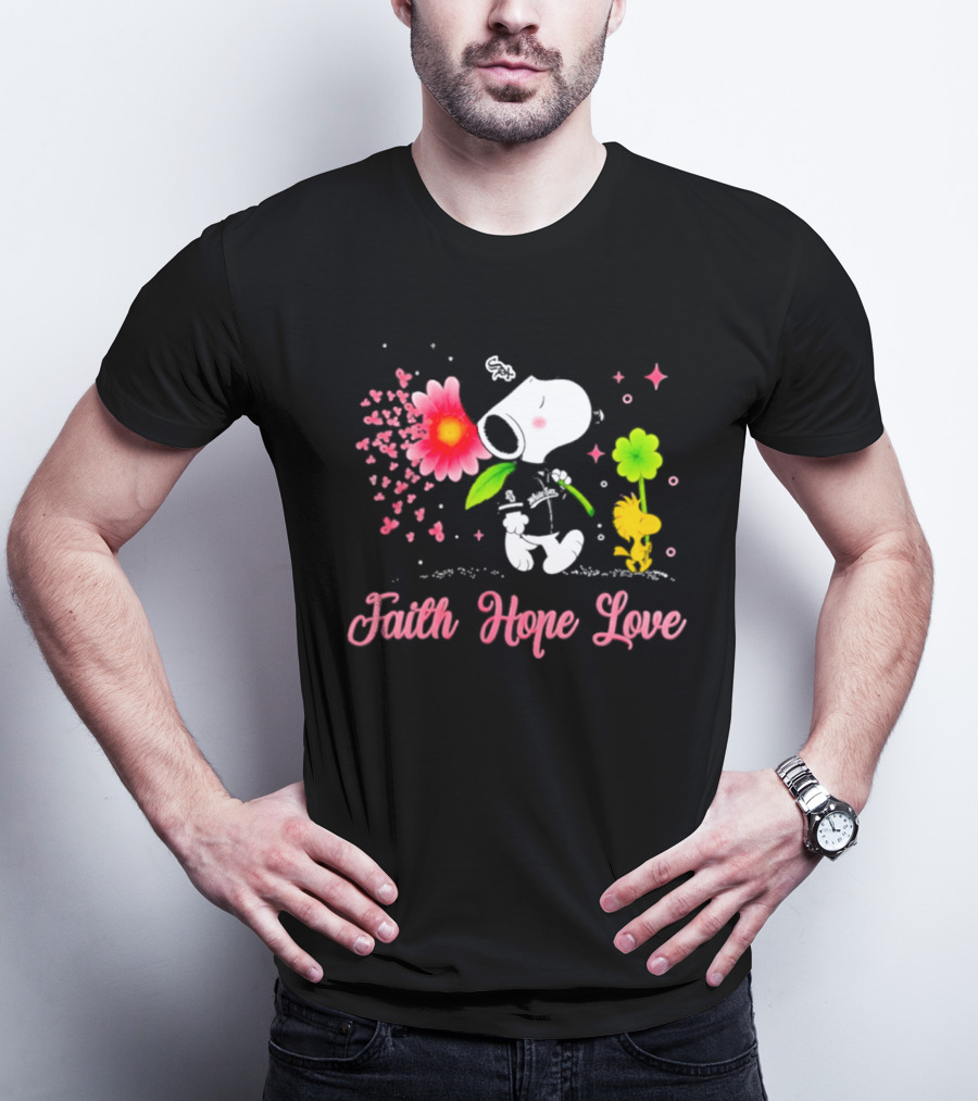 Chicago White Sox Snoopy Faith Hope Love Breast Cancer Awareness 2026 T-Shirt