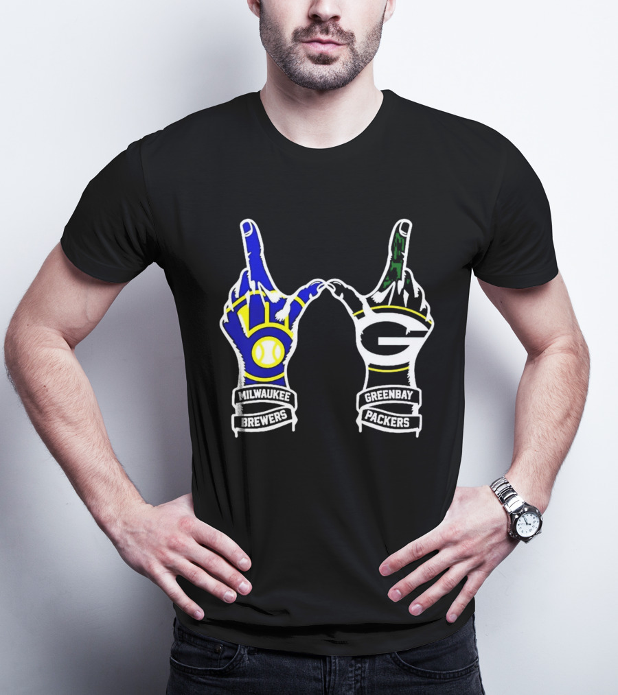 Milwaukee Brewers And Green Bay Packers Hand Gesture Wisconsin Sports Pride T-Shirt
