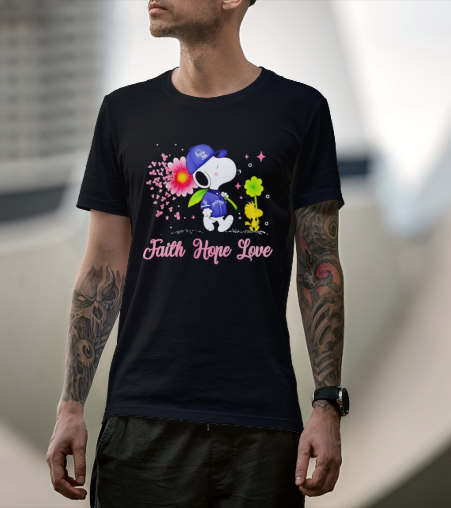 Colorado Rockies Snoopy Faith Hope Love Breast Cancer Awareness 2026 T-Shirt