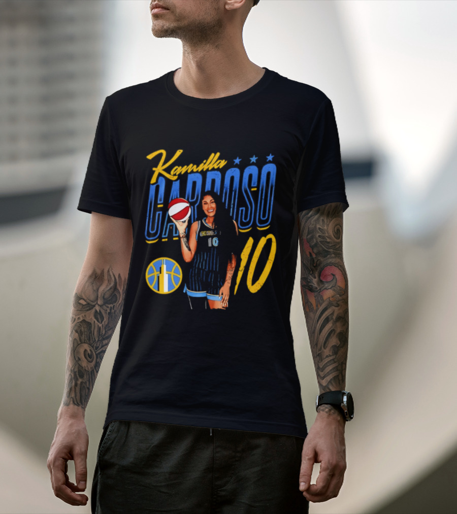 Kamilla Cardoso Chicago Sky 10 WNBA Player With Basketball T-Shirt