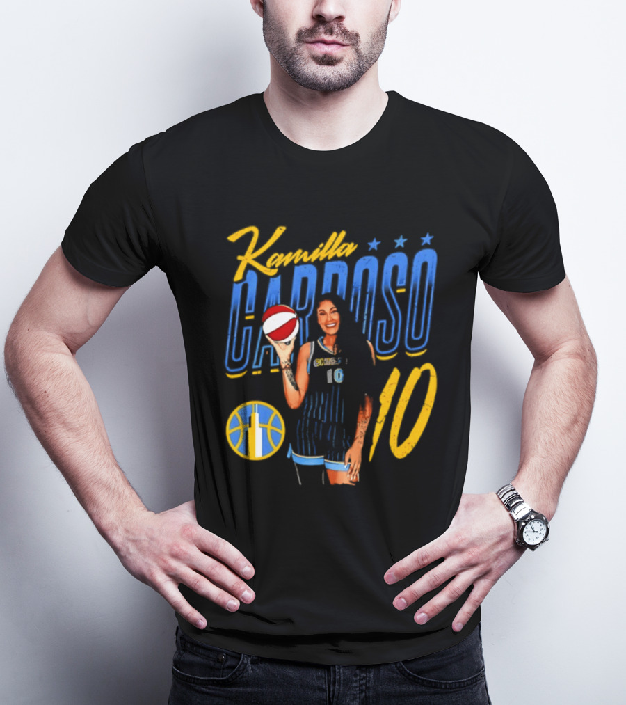 Kamilla Cardoso Chicago Sky 10 WNBA Player With Basketball T-Shirt