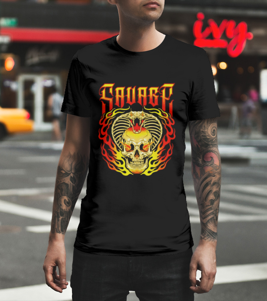Savage Cobra Skull Fire Fusion Streetwear T-Shirt