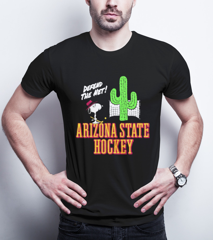 Defend The Net Arizona State Hockey Snoopy Cactus T-Shirt