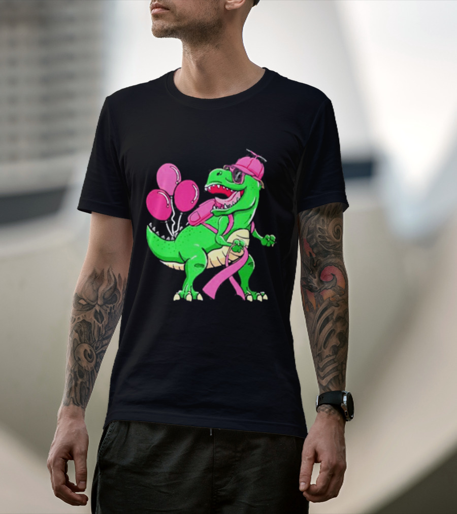 T Rex Party With Pink Balloons And Ribbon Accessories T-Shirt