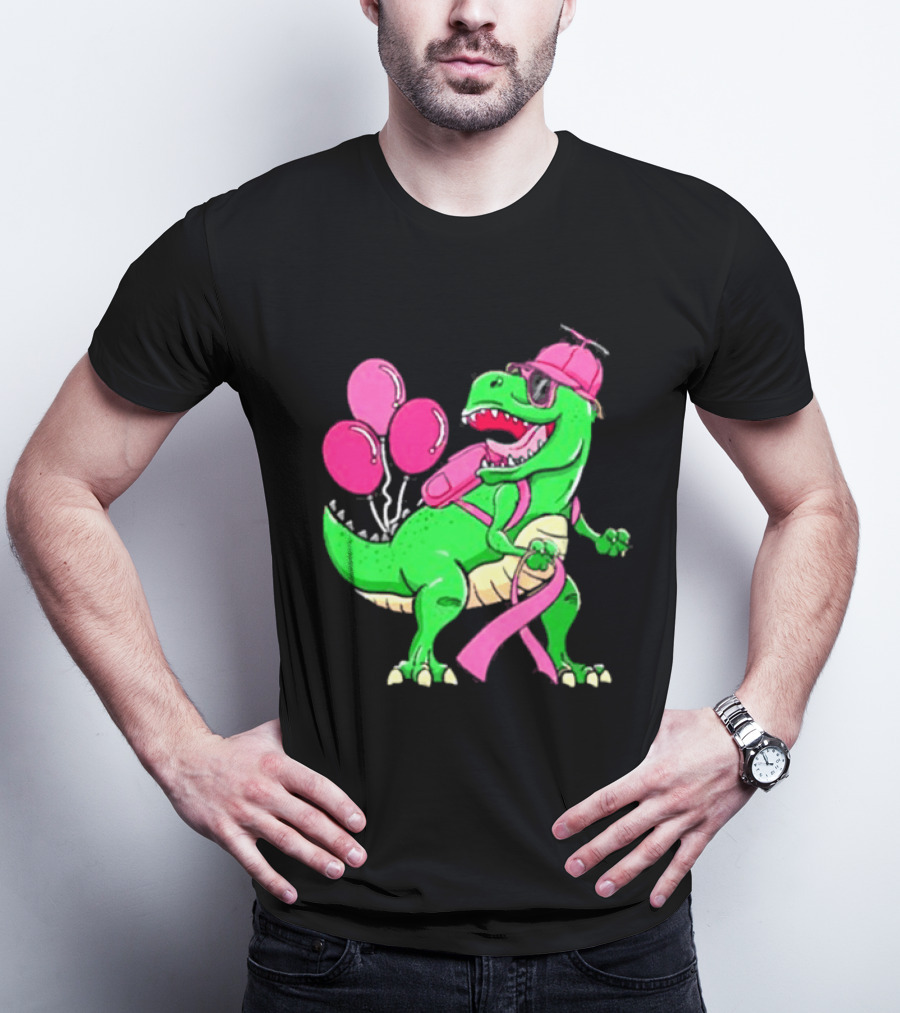 T Rex Party With Pink Balloons And Ribbon Accessories T-Shirt