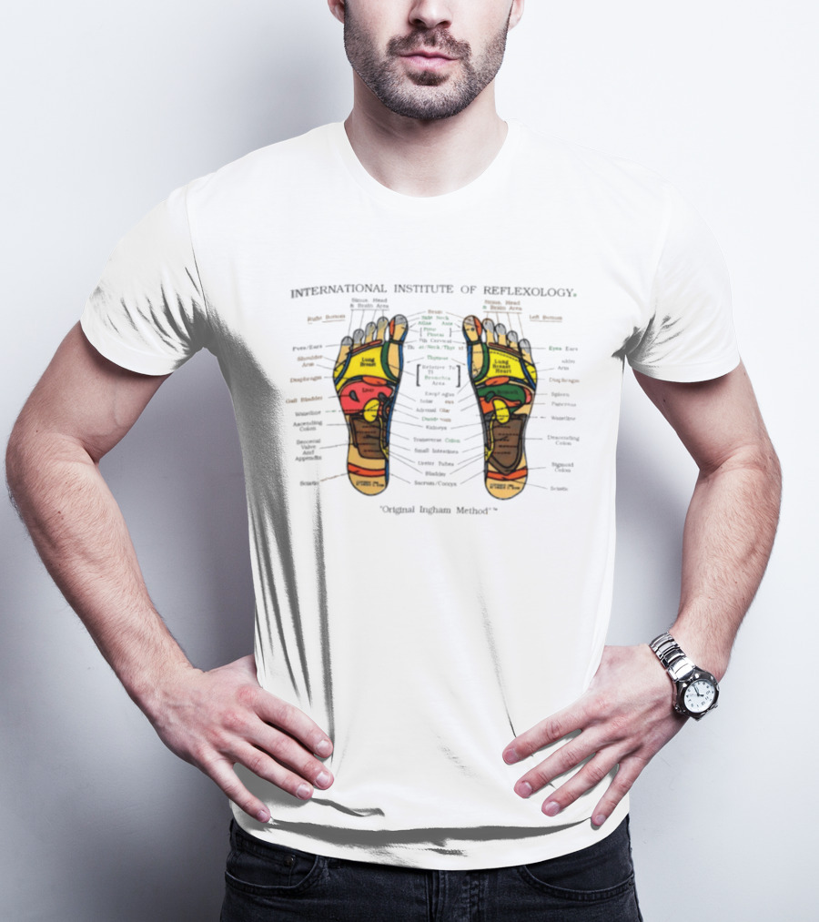 International Institute Of Reflexology Original Ingham Method Foot Chart Detailed Reflex Points Mapping T-Shirt