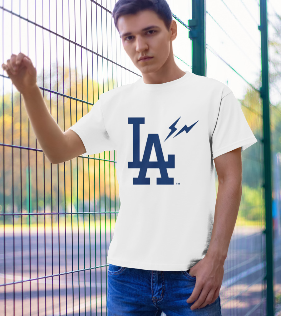 Los Angeles Dodgers Fragment Collaboration LA Thunder Lightning Bolt T-Shirt