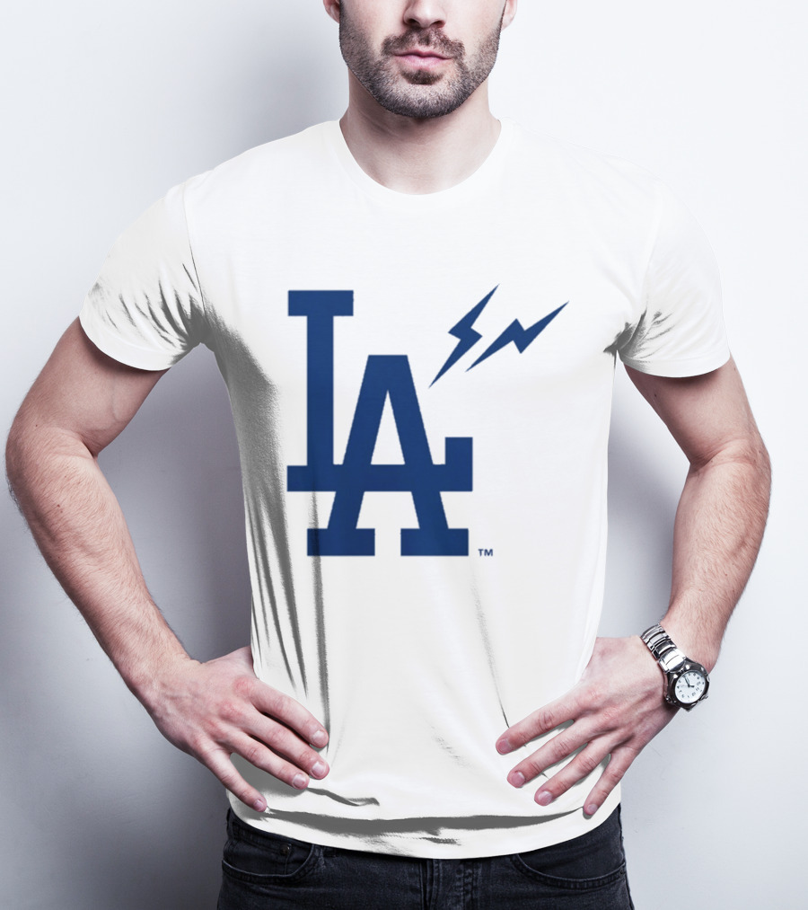 Los Angeles Dodgers Fragment Collaboration LA Thunder Lightning Bolt T-Shirt