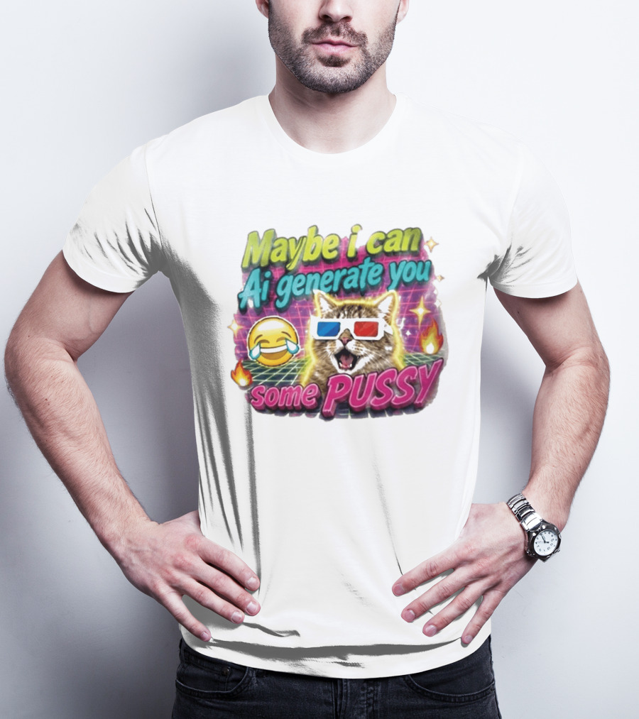 Maybe I Can Ai Generate You Some Pussy Emoji Cat 3D Glasses T-Shirt