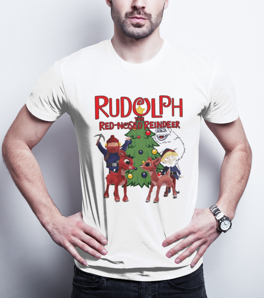 Rudolph The Red Nosed Reindeer Christmas Tree With Characters And Star T-Shirt