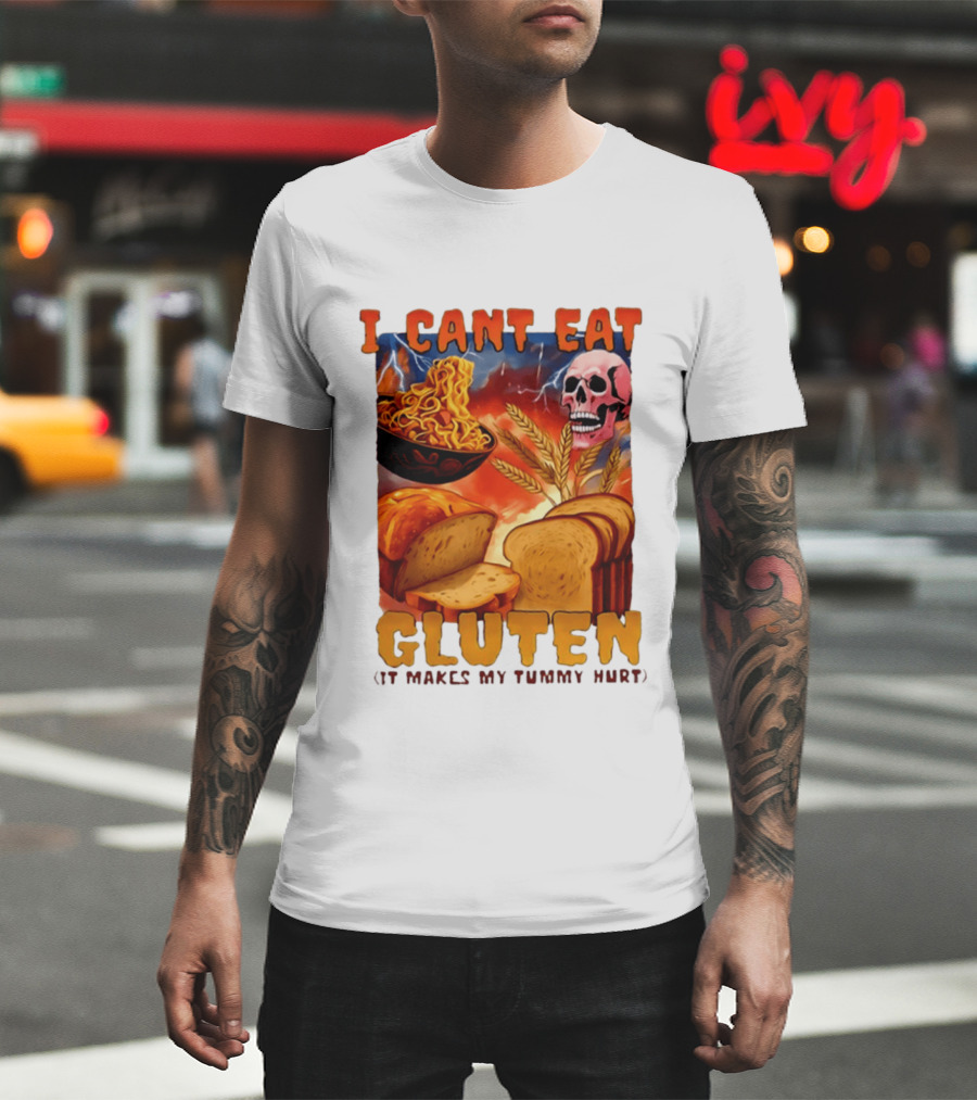 I Cant Eat Gluten Skull Bread Noodles Lightning T-Shirt