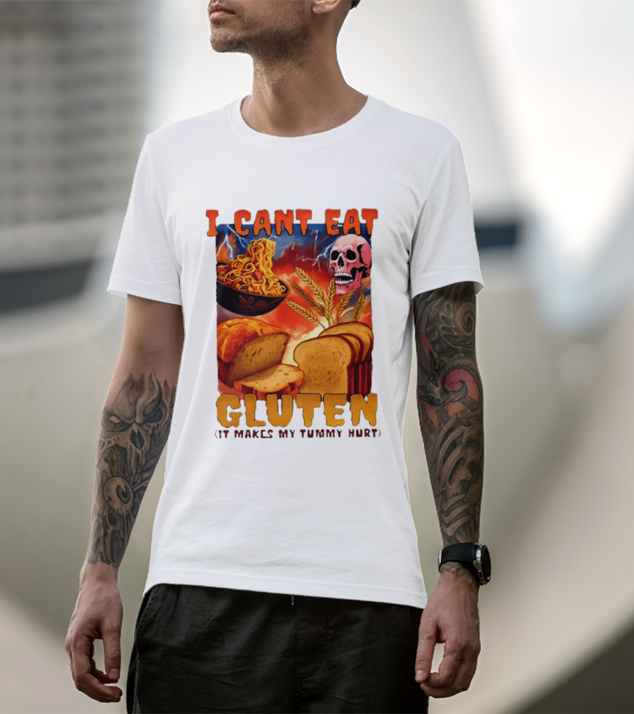 I Cant Eat Gluten Skull Bread Noodles Lightning T-Shirt