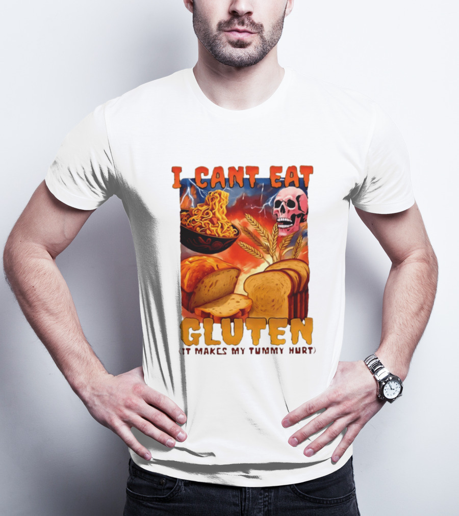 I Cant Eat Gluten Skull Bread Noodles Lightning T-Shirt